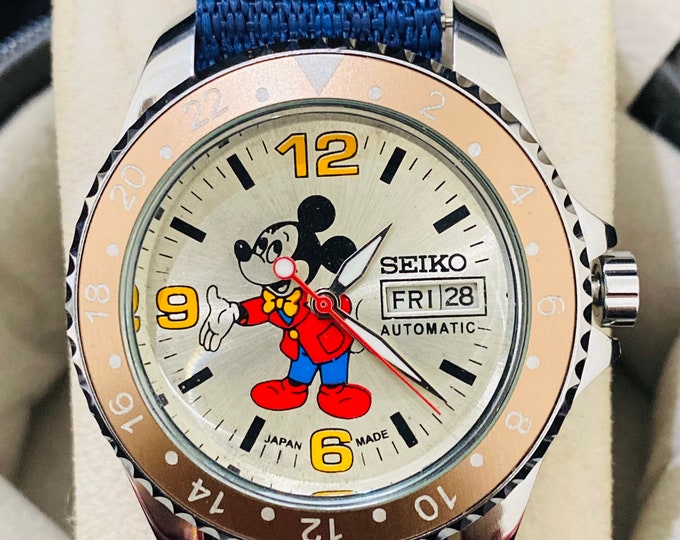 Seiko 5 rotating Bazel Mickey Mouse Dial Automatic Day/date 21jewels ...