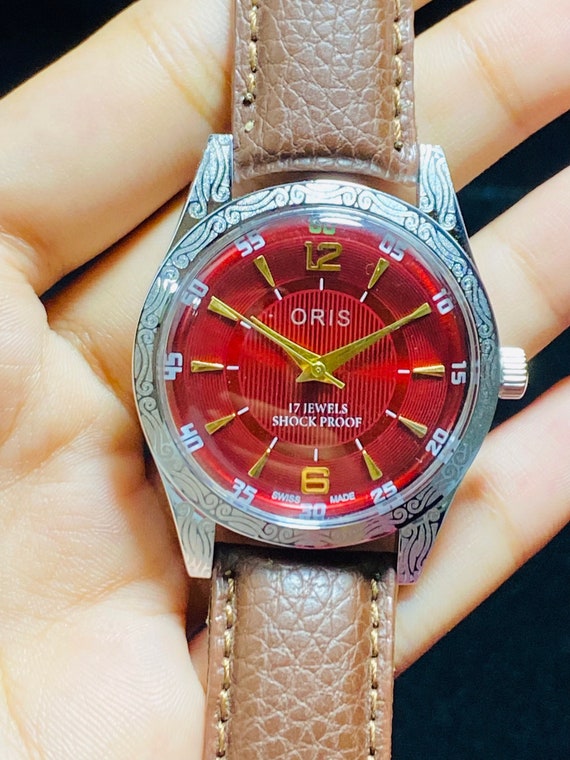 Vintage Oris Red Dial Hand Winding watch FHF Movement… - Gem