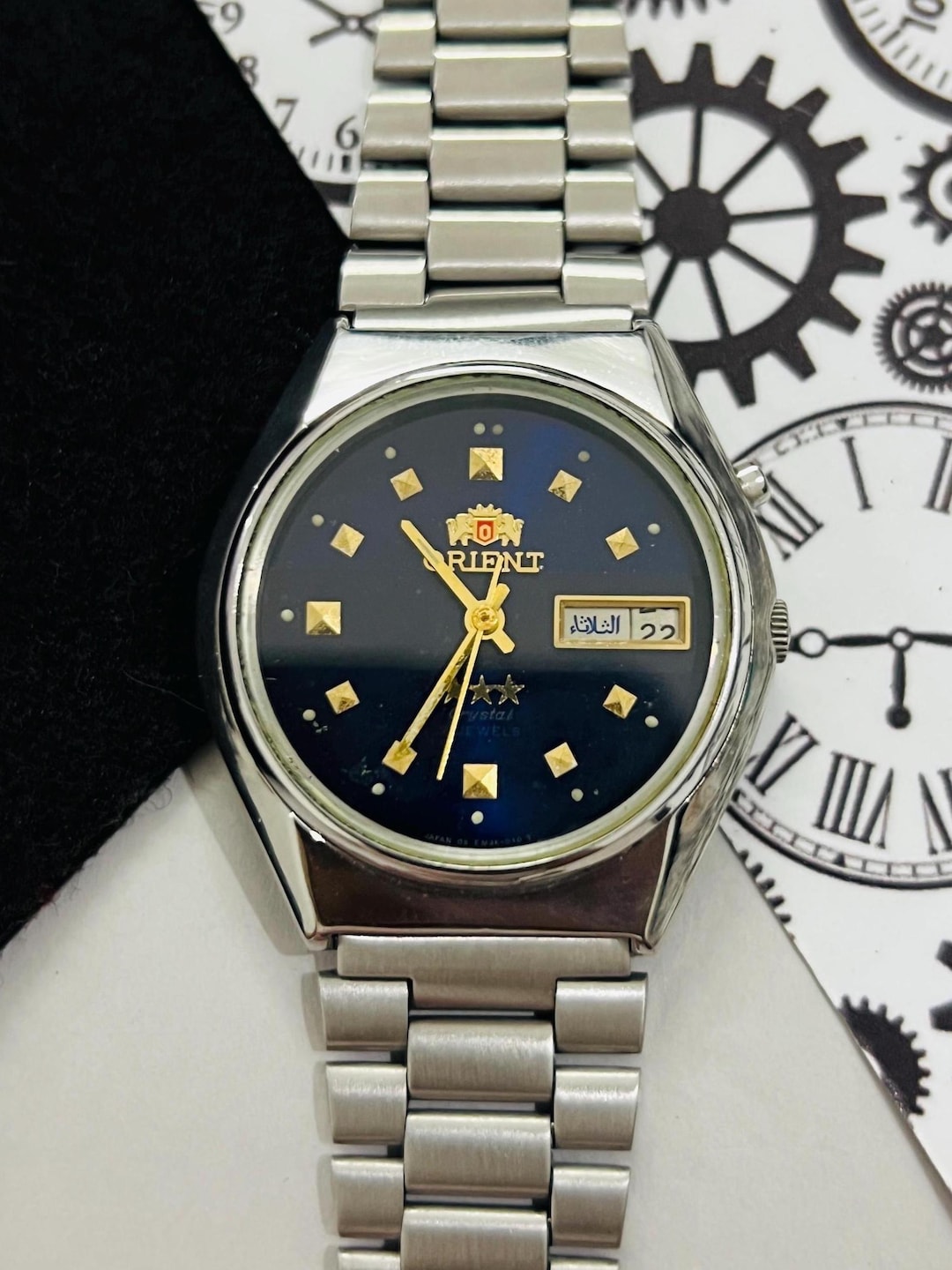 Vintage Orient Tri Star Automatic Blue Dial 21jewels Date & Day Wrist ...
