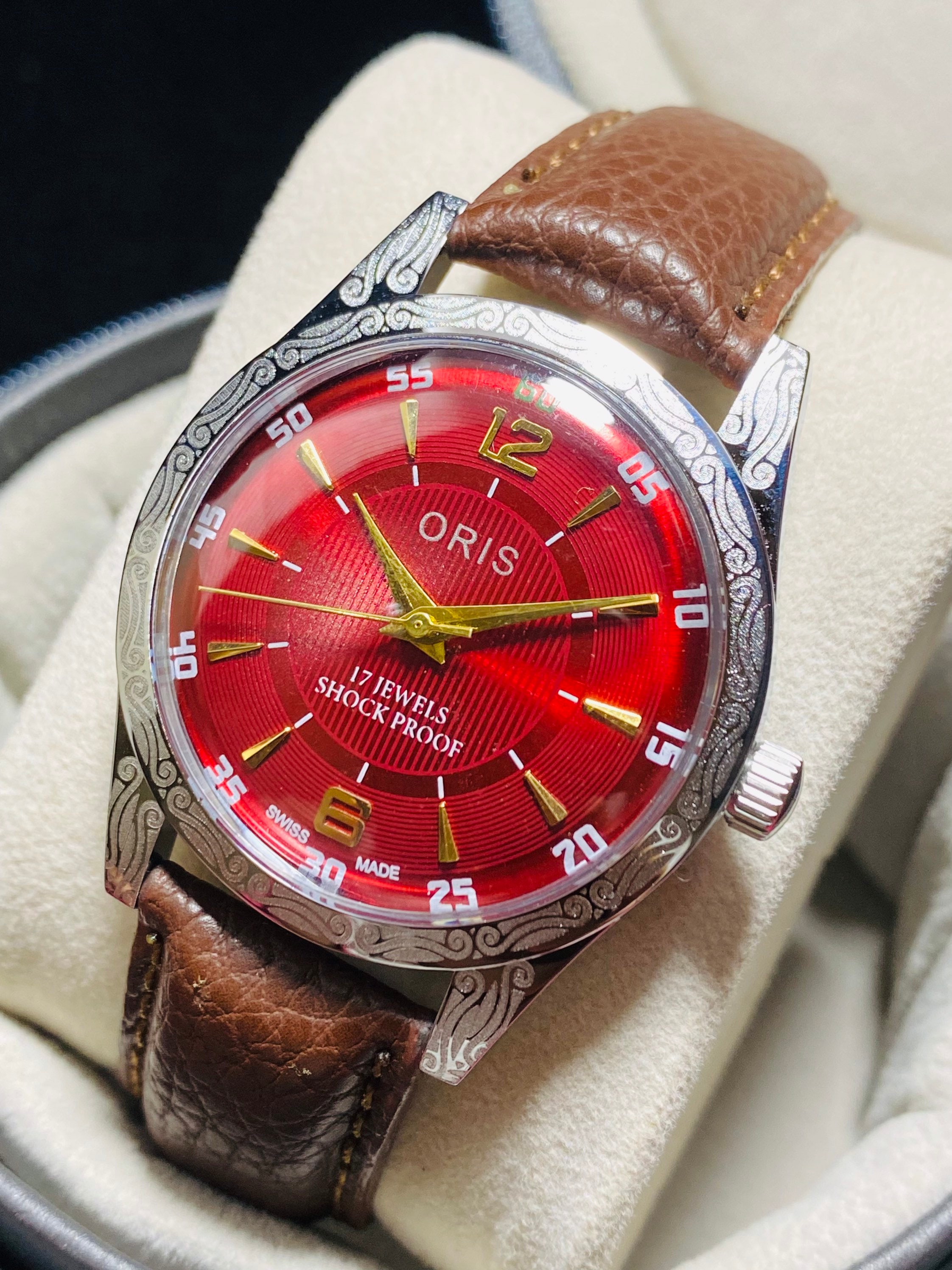 Vintage Oris Red Dial Hand Winding Watch FHF Movement ST-96 - Etsy
