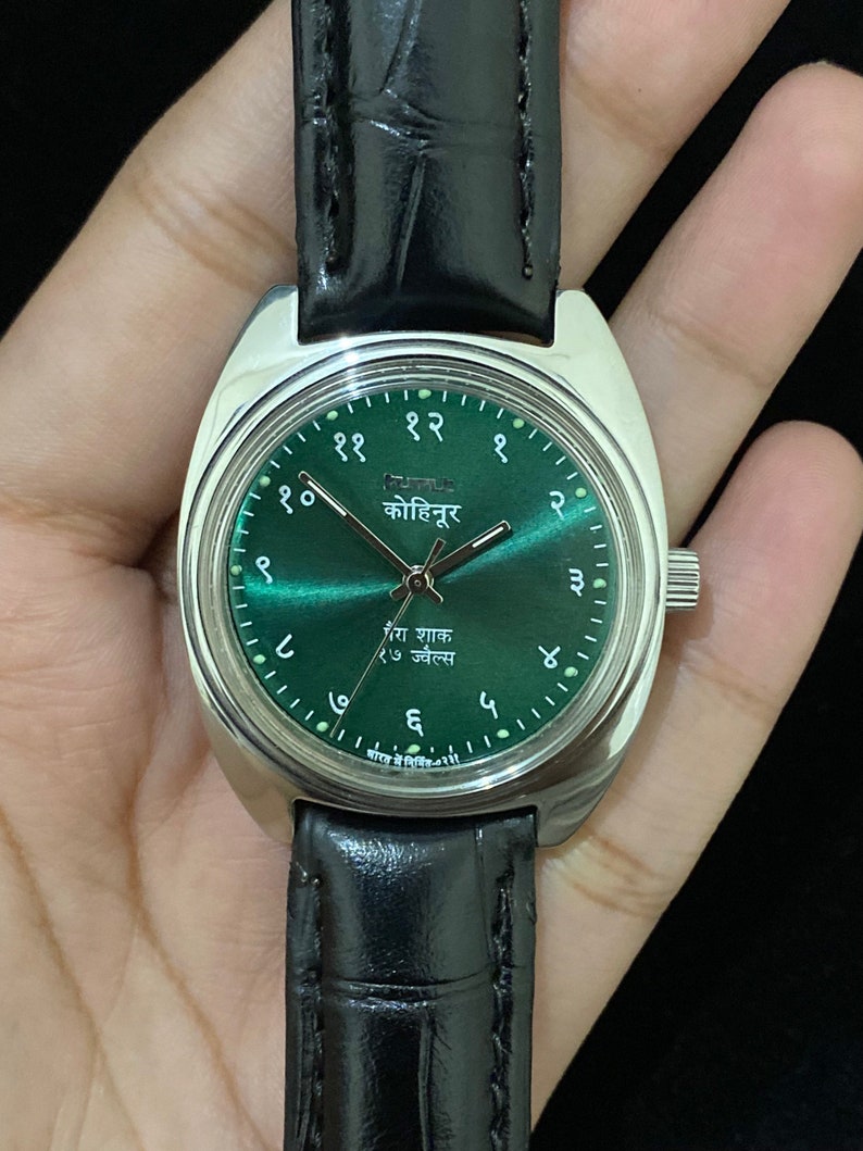 HMT Kohinoor Devanagari Numerals Green Dial Mechanical Mens Wrist Watch ...