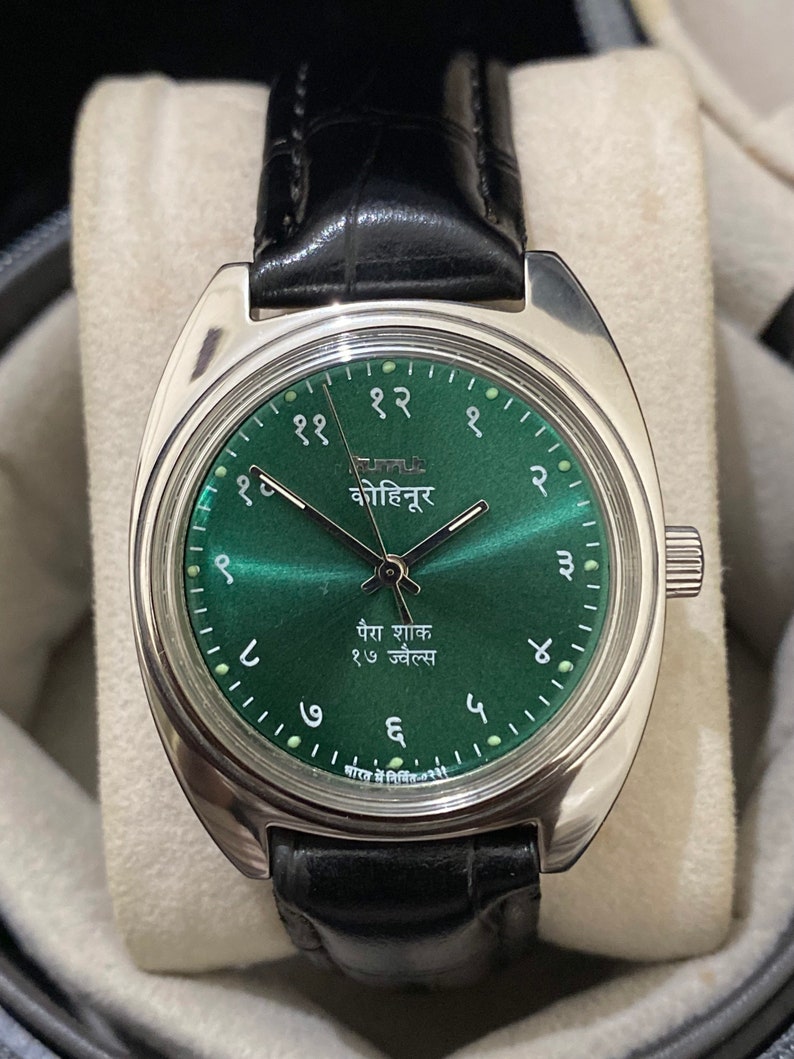 HMT Kohinoor Devanagari Numerals Green Dial Mechanical Mens Wrist Watch ...