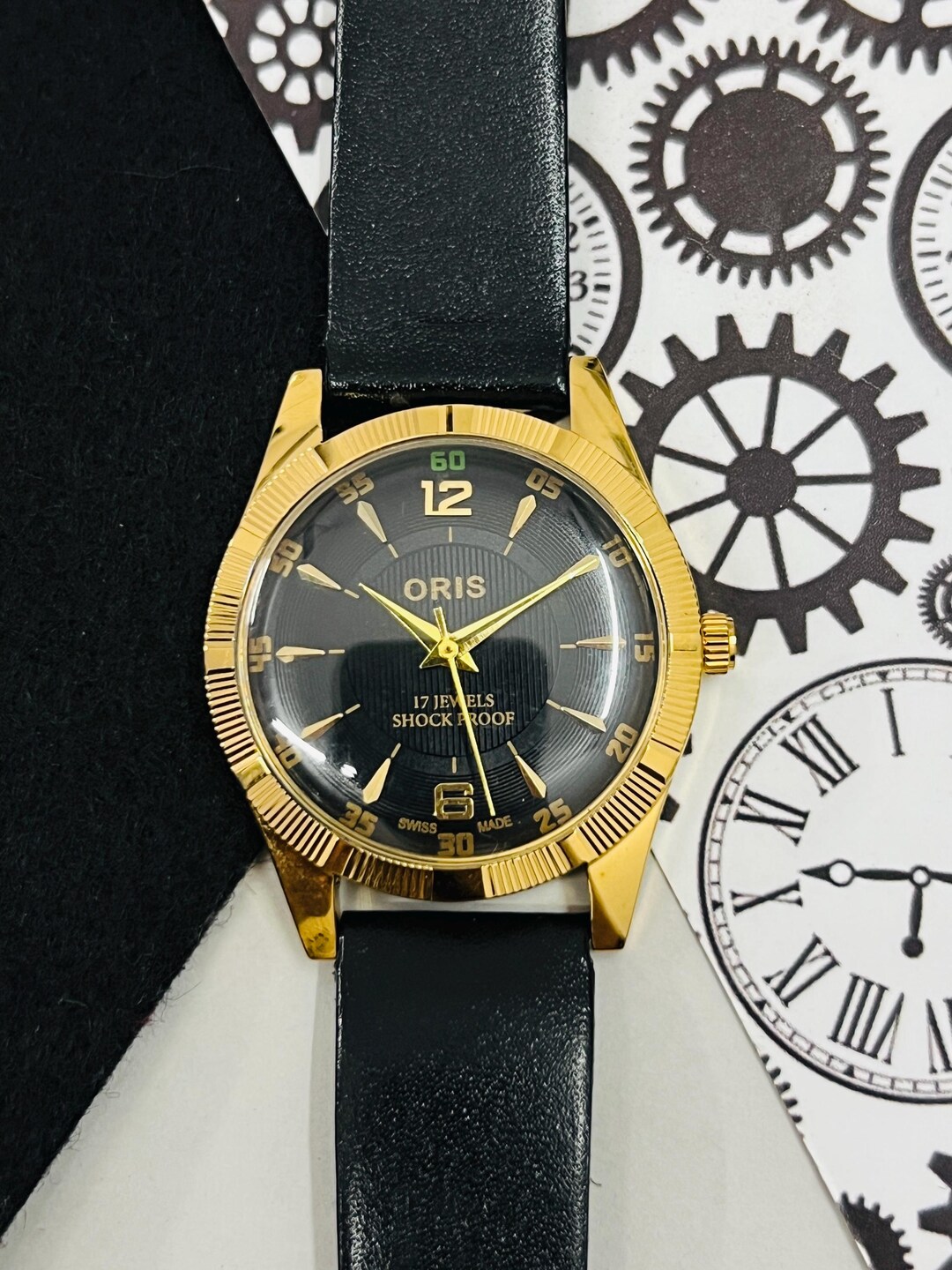 Vintage Oris Black Dial Hand Winding Watch FHF Movement ST-96 Swiss ...