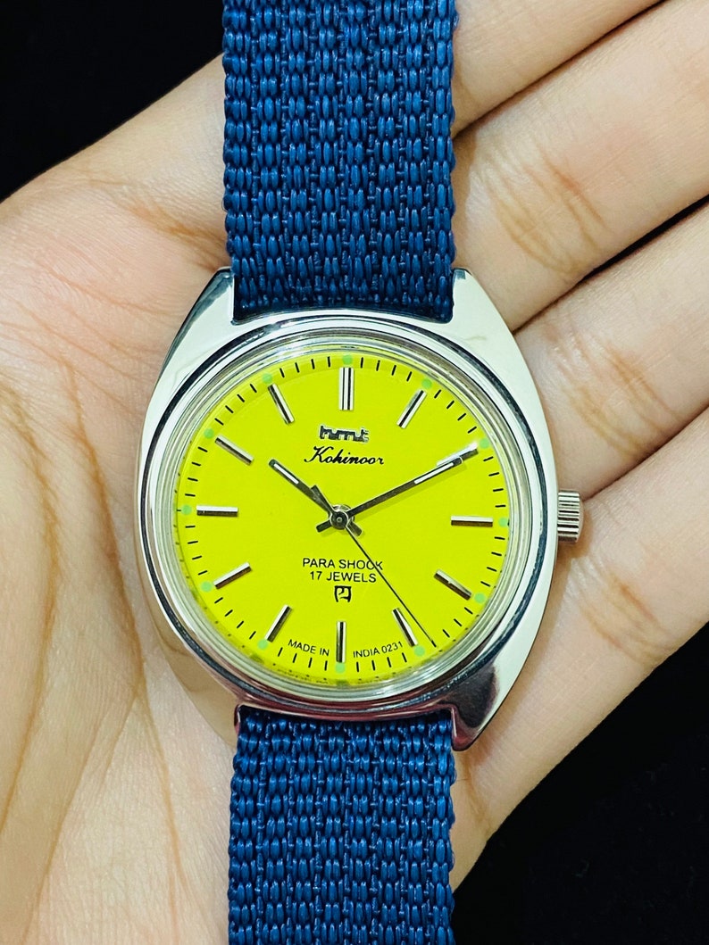 Rare HMT Kohinoor Yellow Dial Mechanical Manual Winding 17jewels Men’s ...