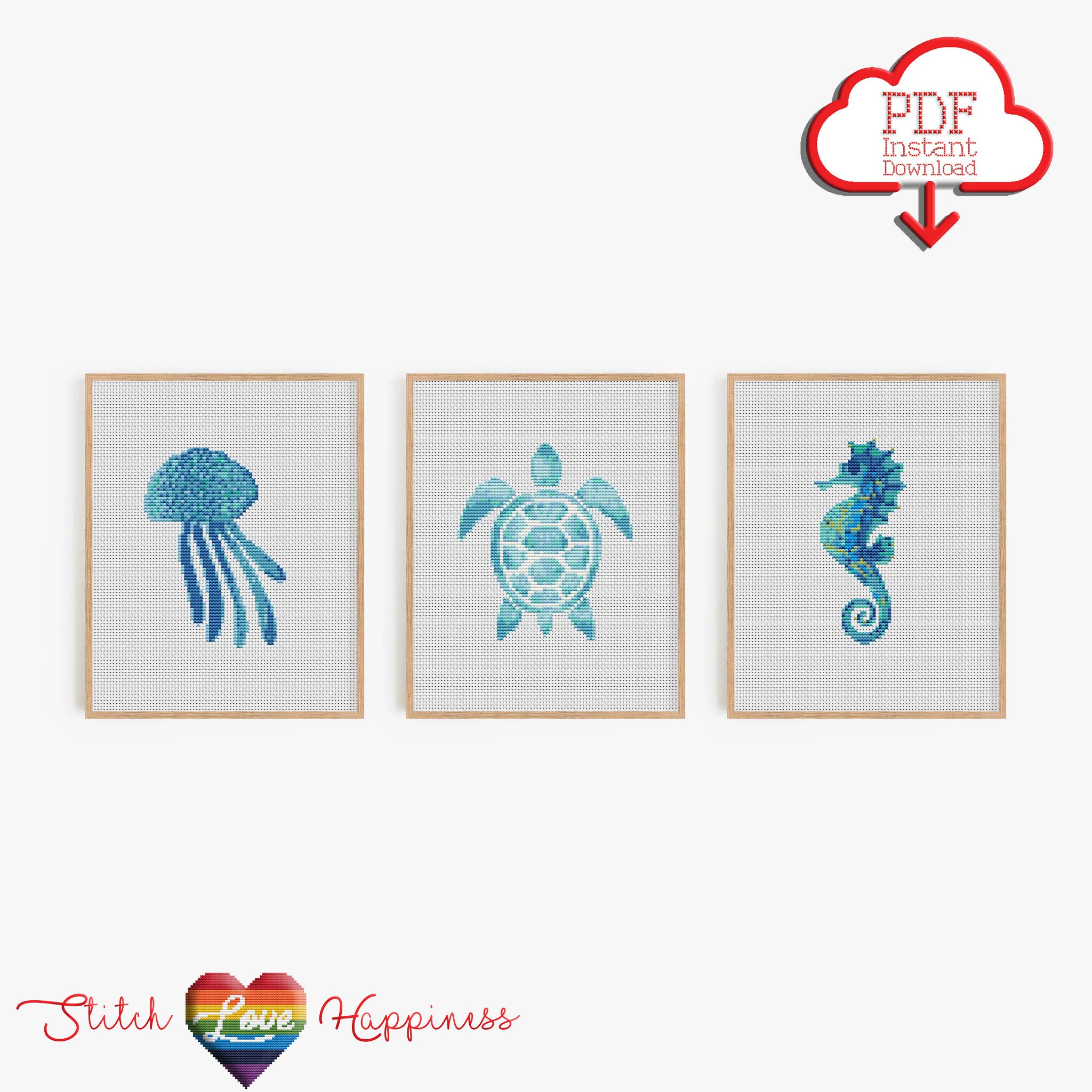 Under the Sea Cross Stitch Pattern Classroom Art Cute Seahorse ...