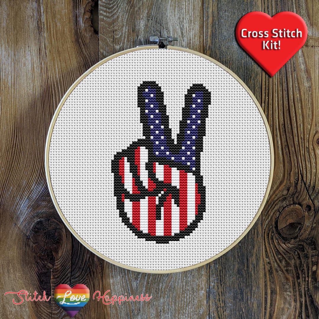 Peace Sign Premium Cross Stitch Kit - EVERYTHING INCLUDED - 6 Inch Hoop ...