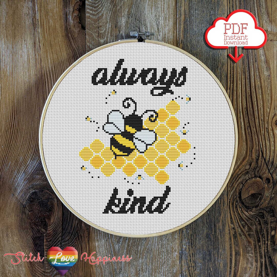 Always Bee Kind Cross Stitch Pattern | Pollinators | Honeycomb Cross ...