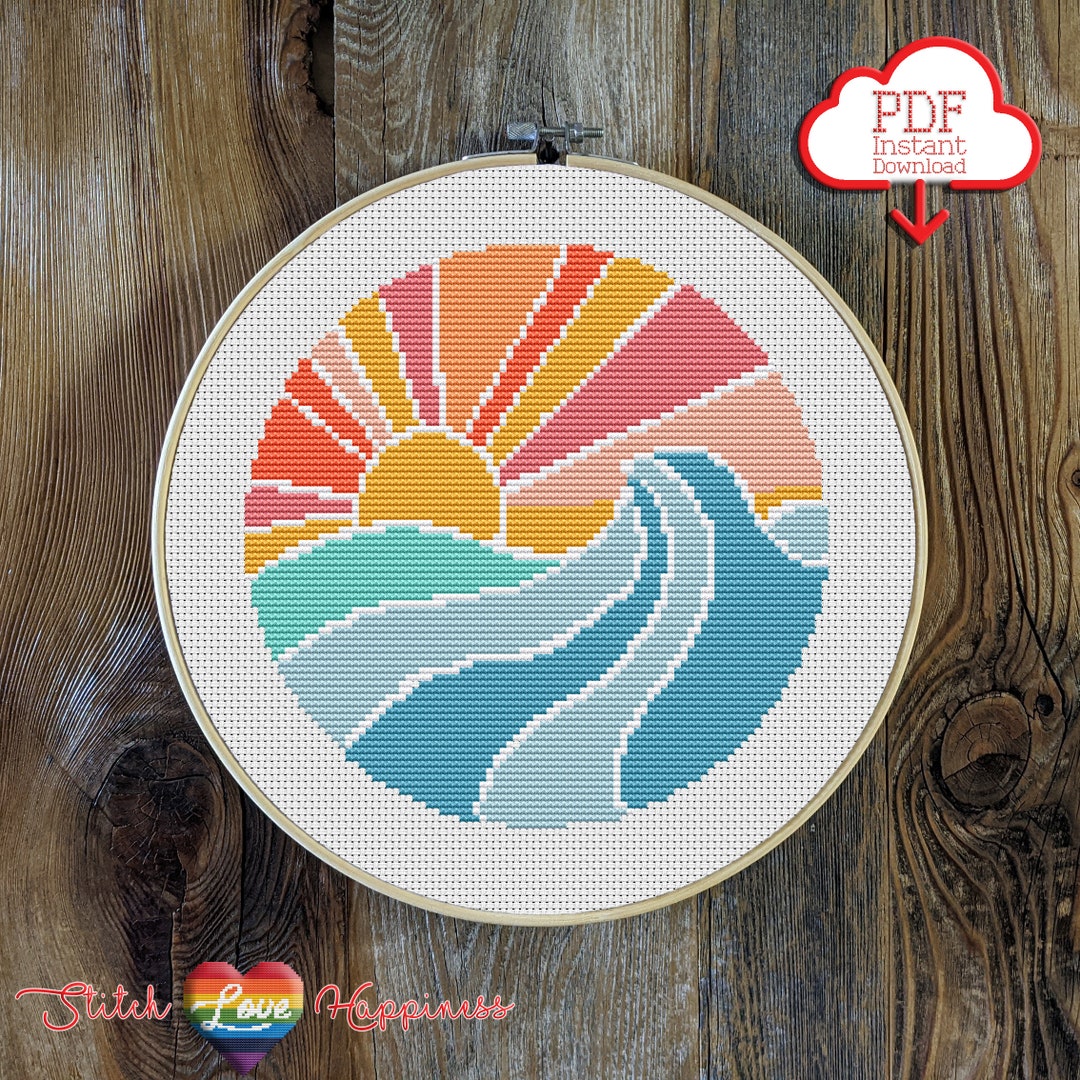 Sunshine Wave Cross Stitch Pattern | Ocean Pattern | Surfing Cross ...