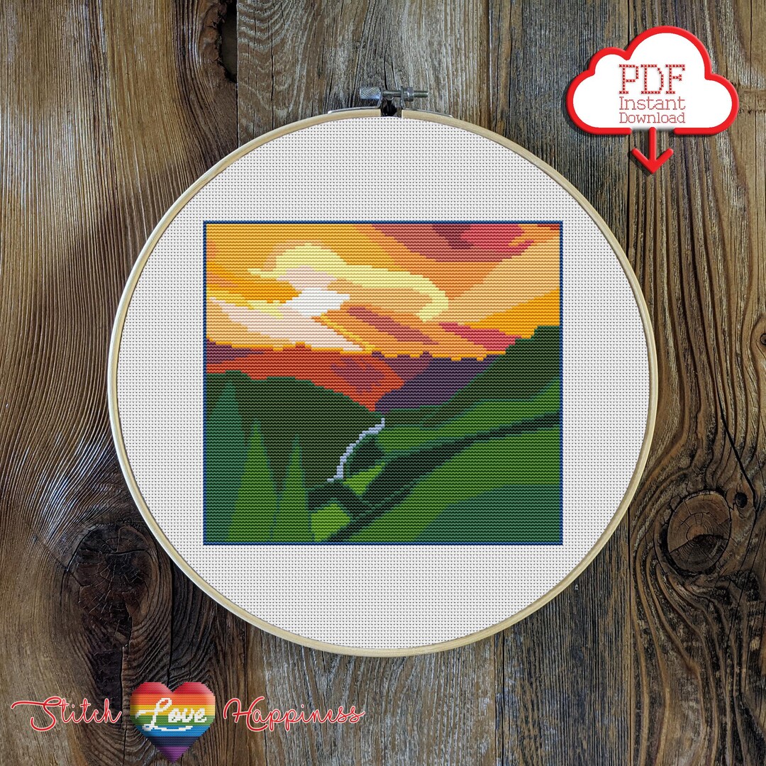 Stained Glass Sunset Cross Stitch Pattern | the Mountain Are Calling ...