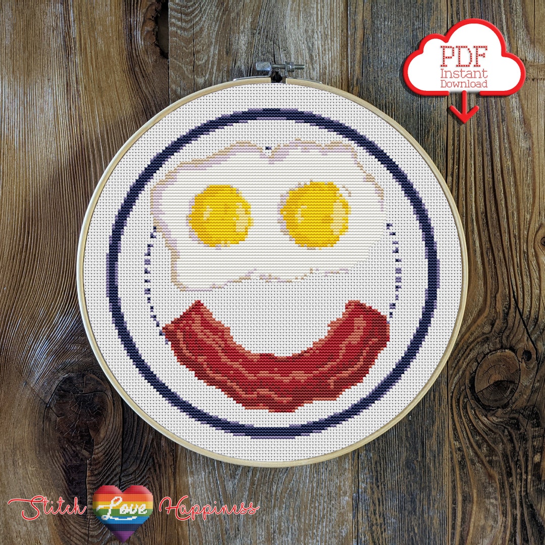 Breakfast Cheer Cross Stitch Pattern | Brunch Lover | Bacon and Eggs ...