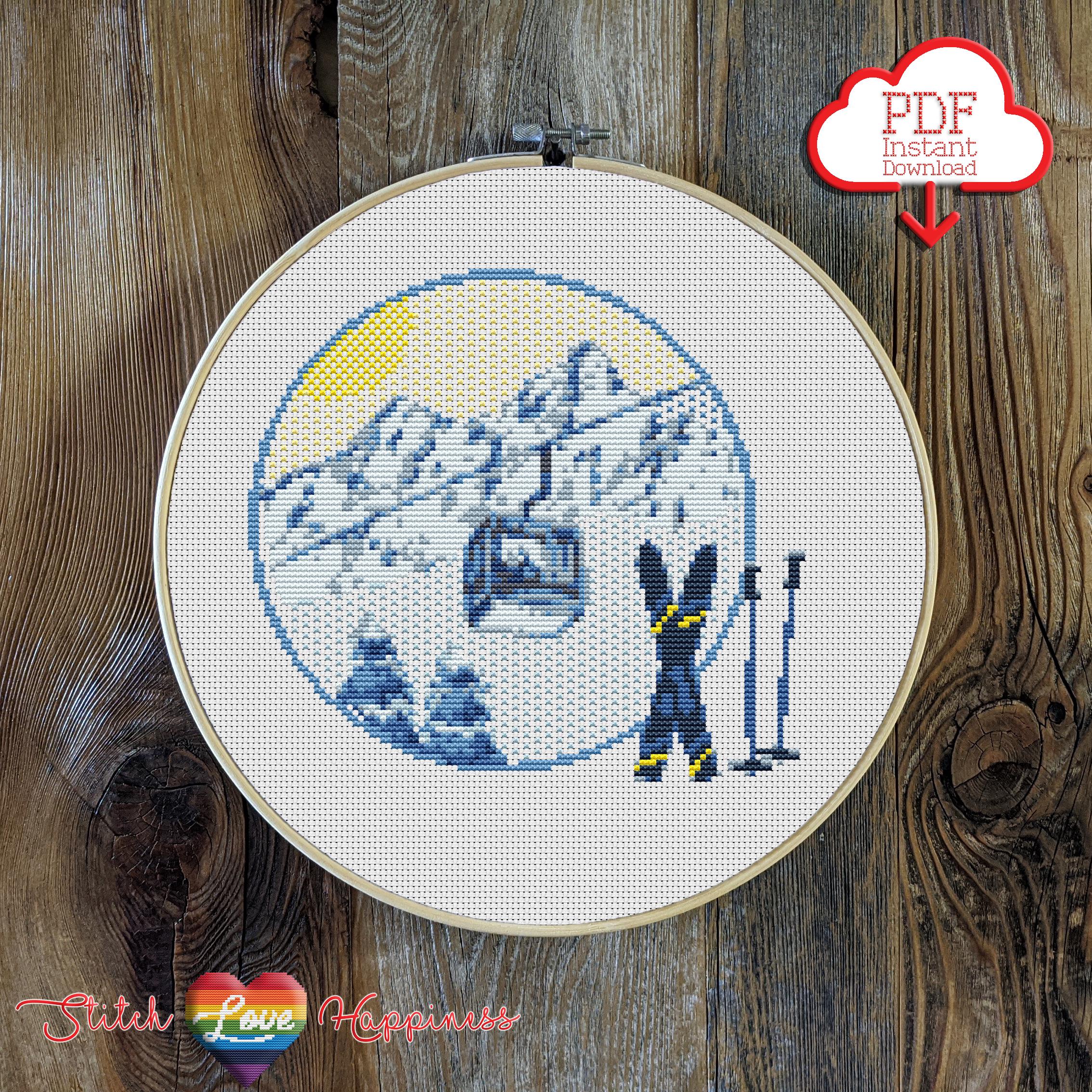 Powder Day Cross Stitch Pattern | Snow Day | Skiing Cross Stitch ...
