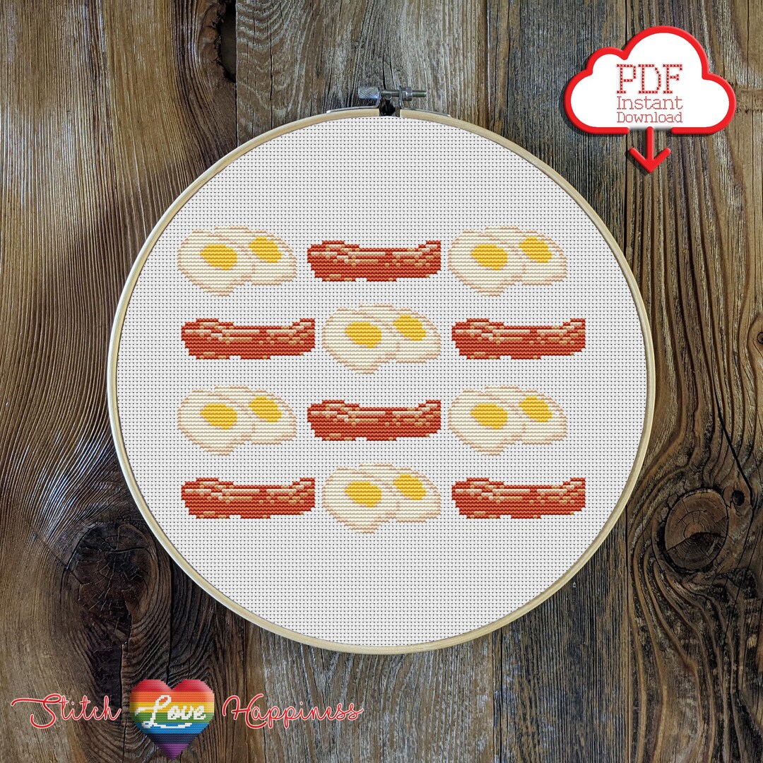 Bacon and Eggs Cross Stitch Pattern | Brunch Lover | Kitchen Art ...