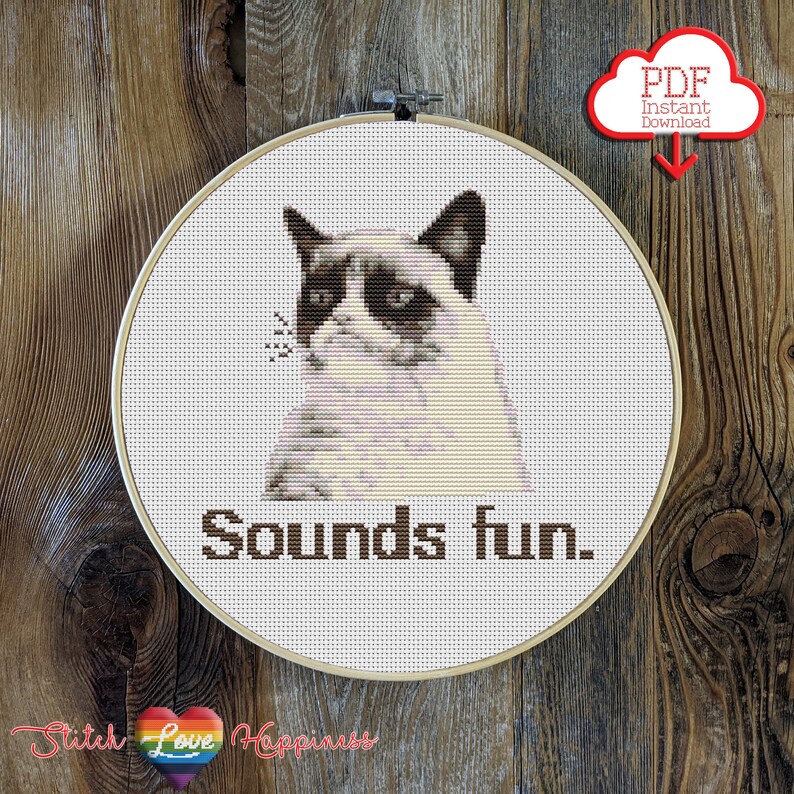 Grumpy Cat Cross Stitch Pattern Sarcastic Patterns - Etsy