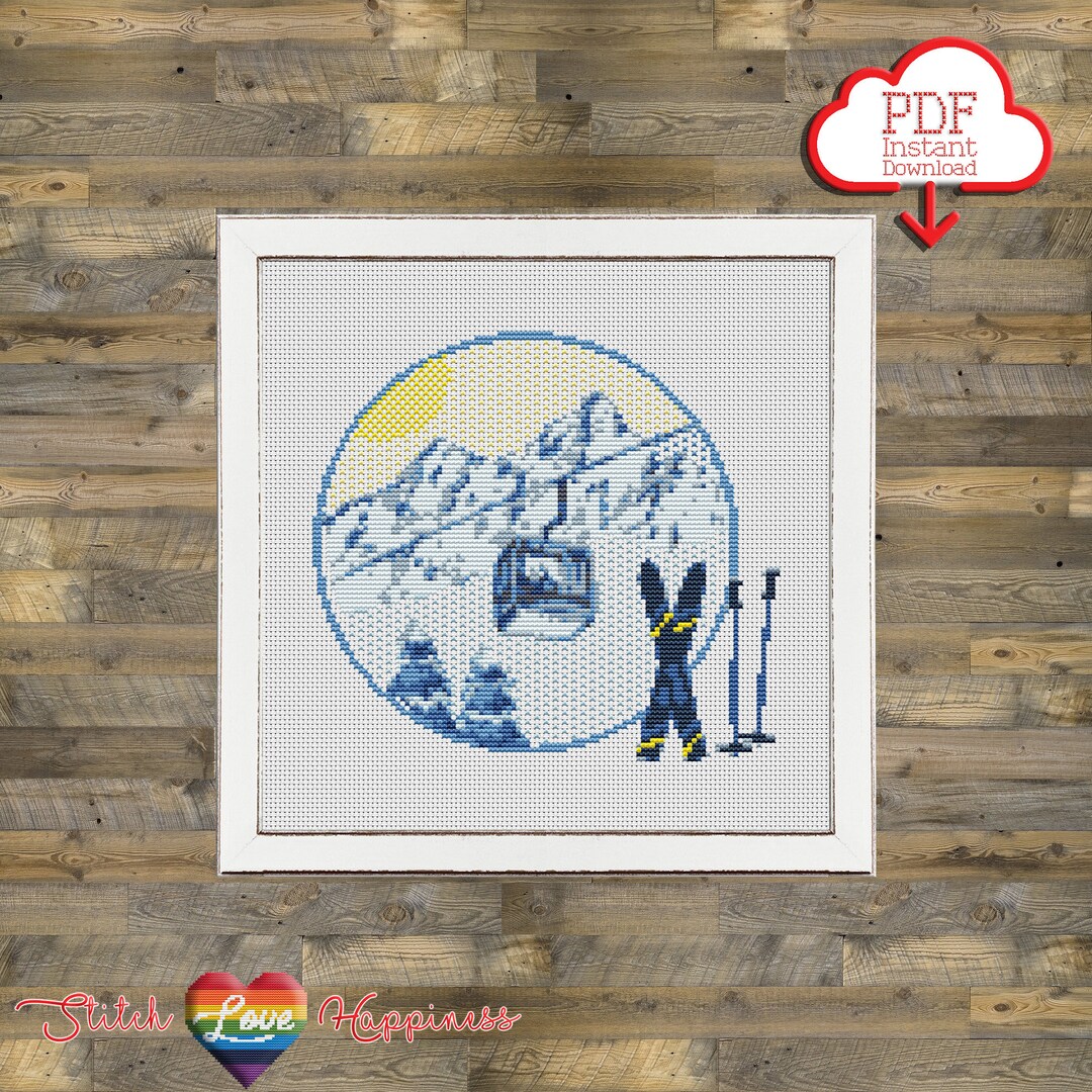 Powder Day Cross Stitch Pattern | Snow Day | Skiing Cross Stitch ...