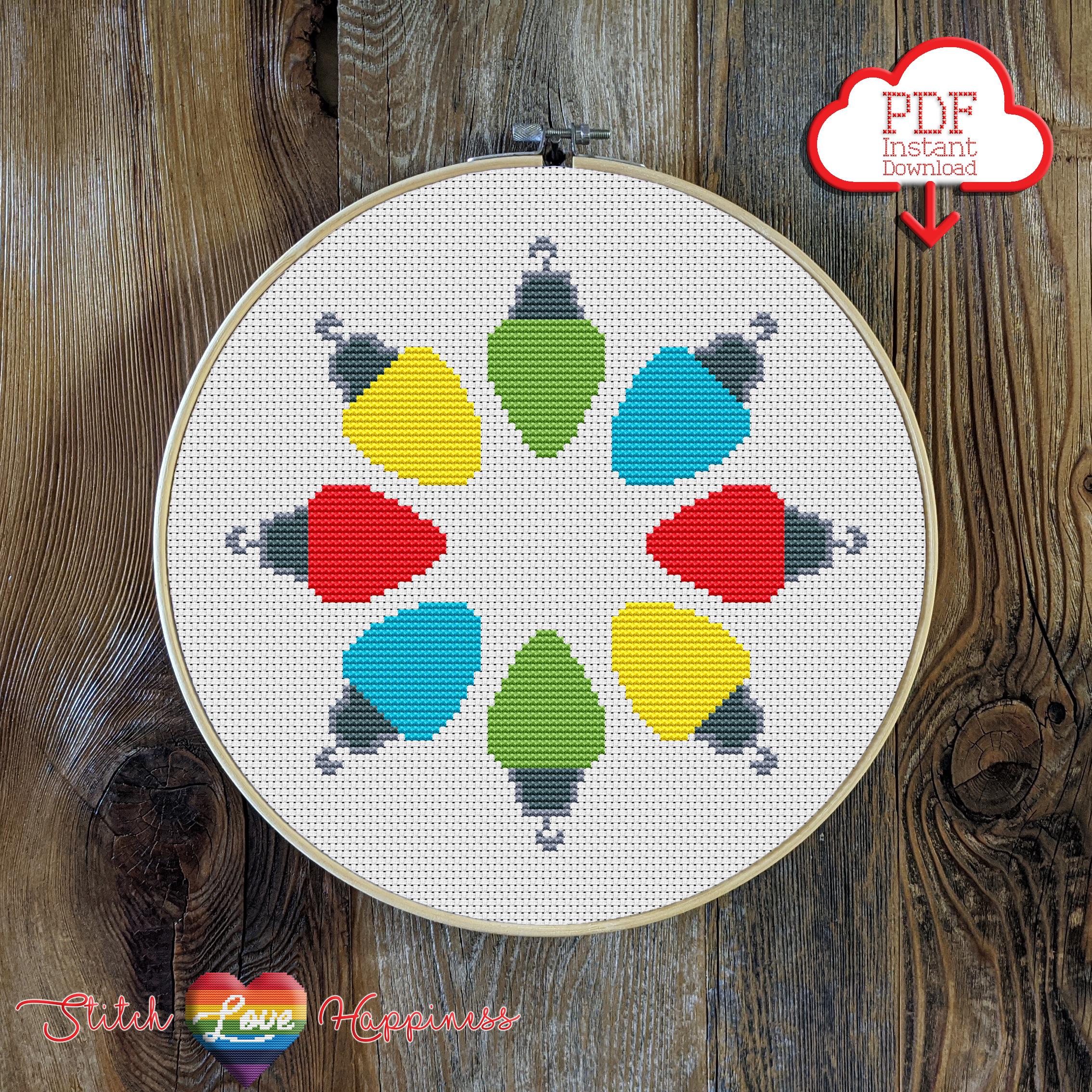 Big Bulb Energy Cross Stitch Pattern | Christmas Wreath | Jumbo Lights ...