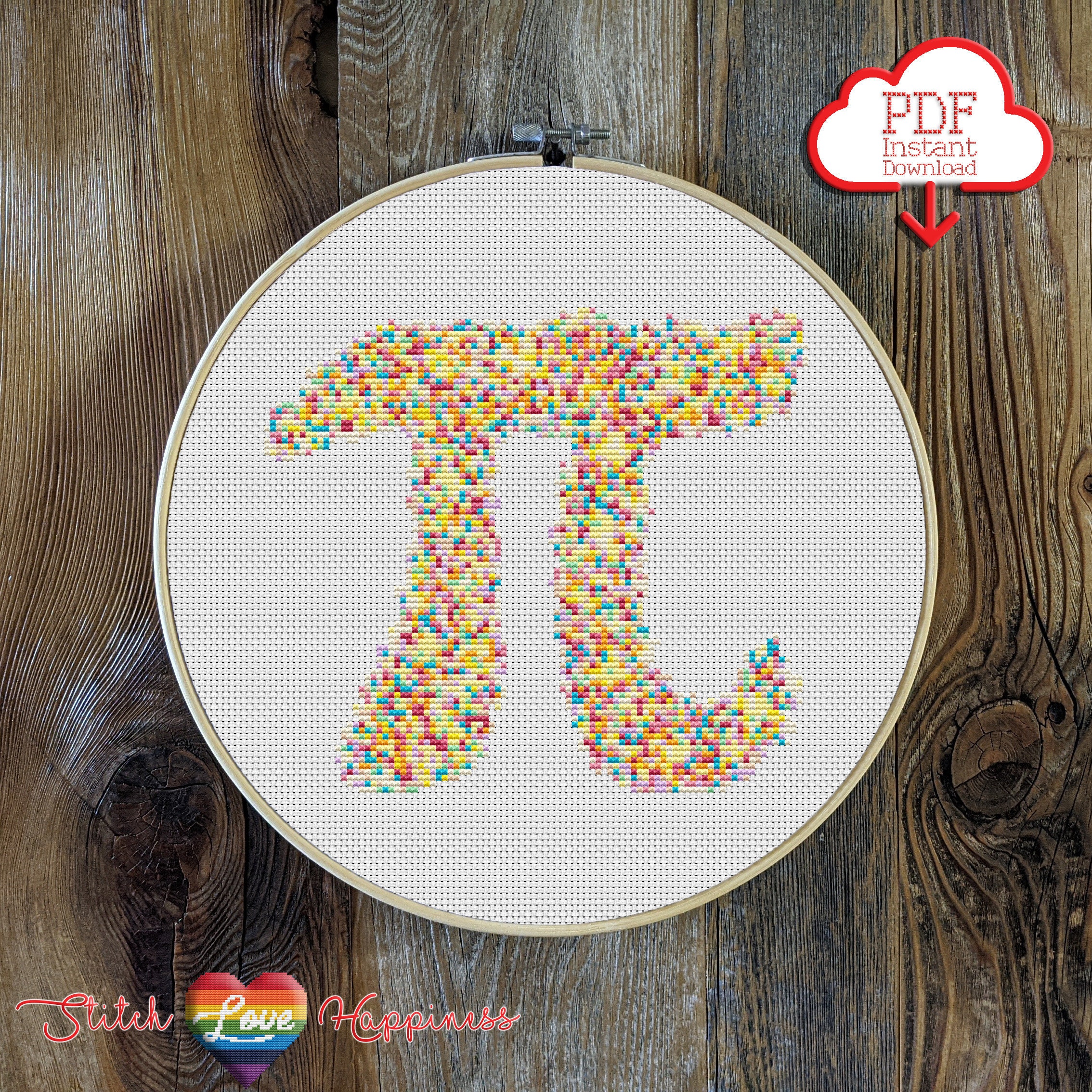 Rainbow Sprinkle Pi Cross Stitch Pattern | Math Teacher Gifts ...