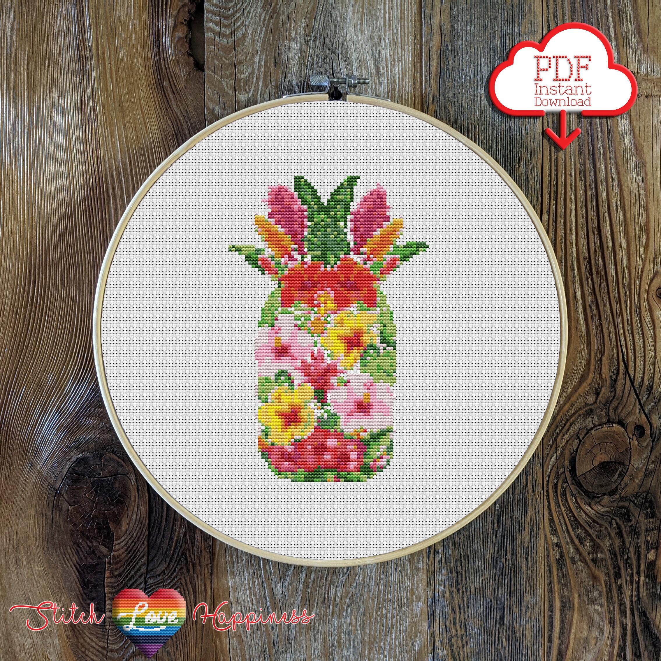 Tropical Pineapple Cross Stitch Pattern Exotic Flowers - Etsy