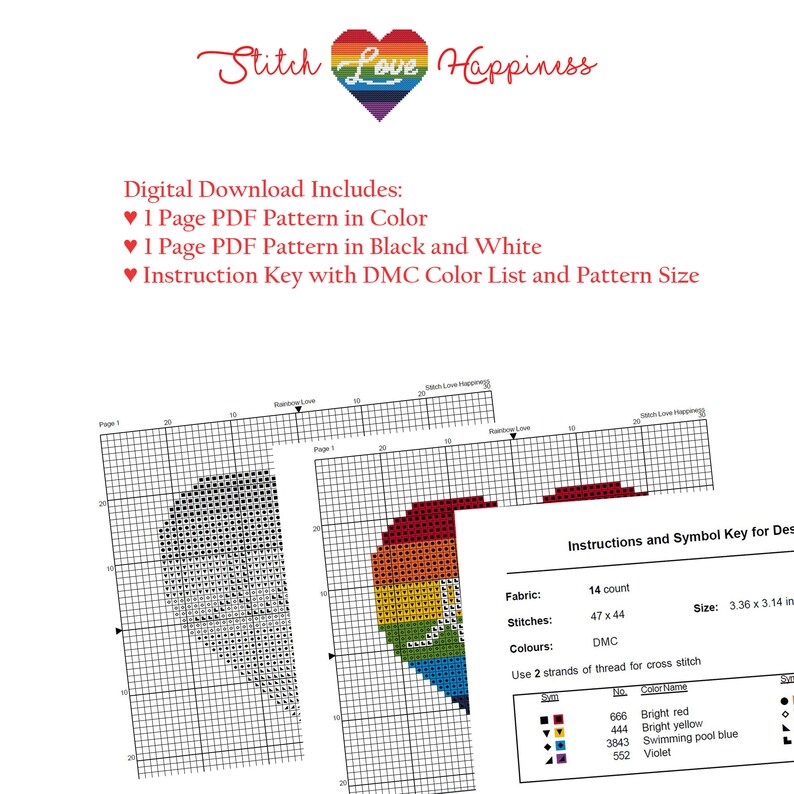 Rainbow Pride Cross Stitch Pattern Heart Pride Inclusive - Etsy