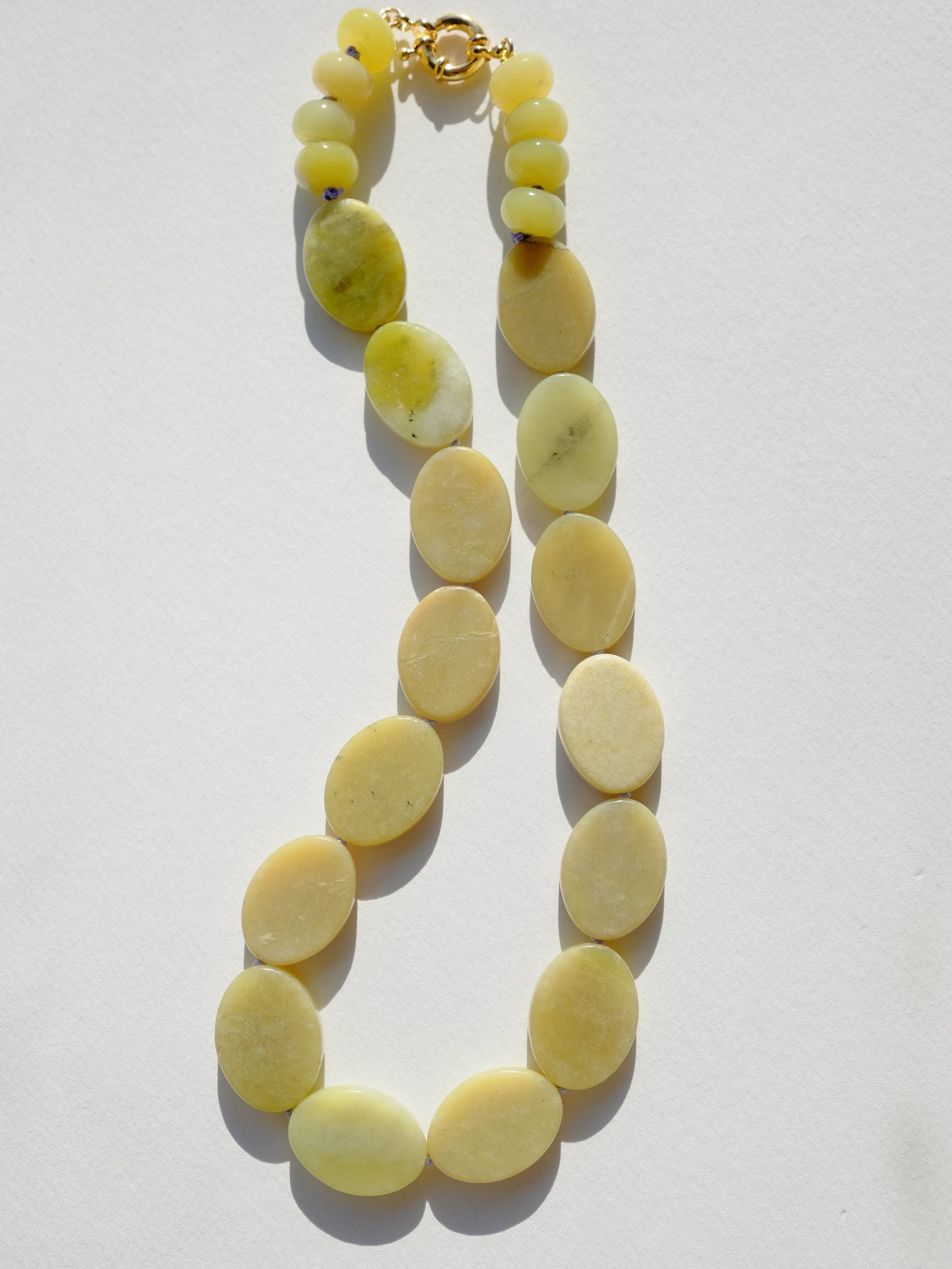 Olive Jade "chartreuse" Flat Oval Chunky Sweater Necklace | Silk ...