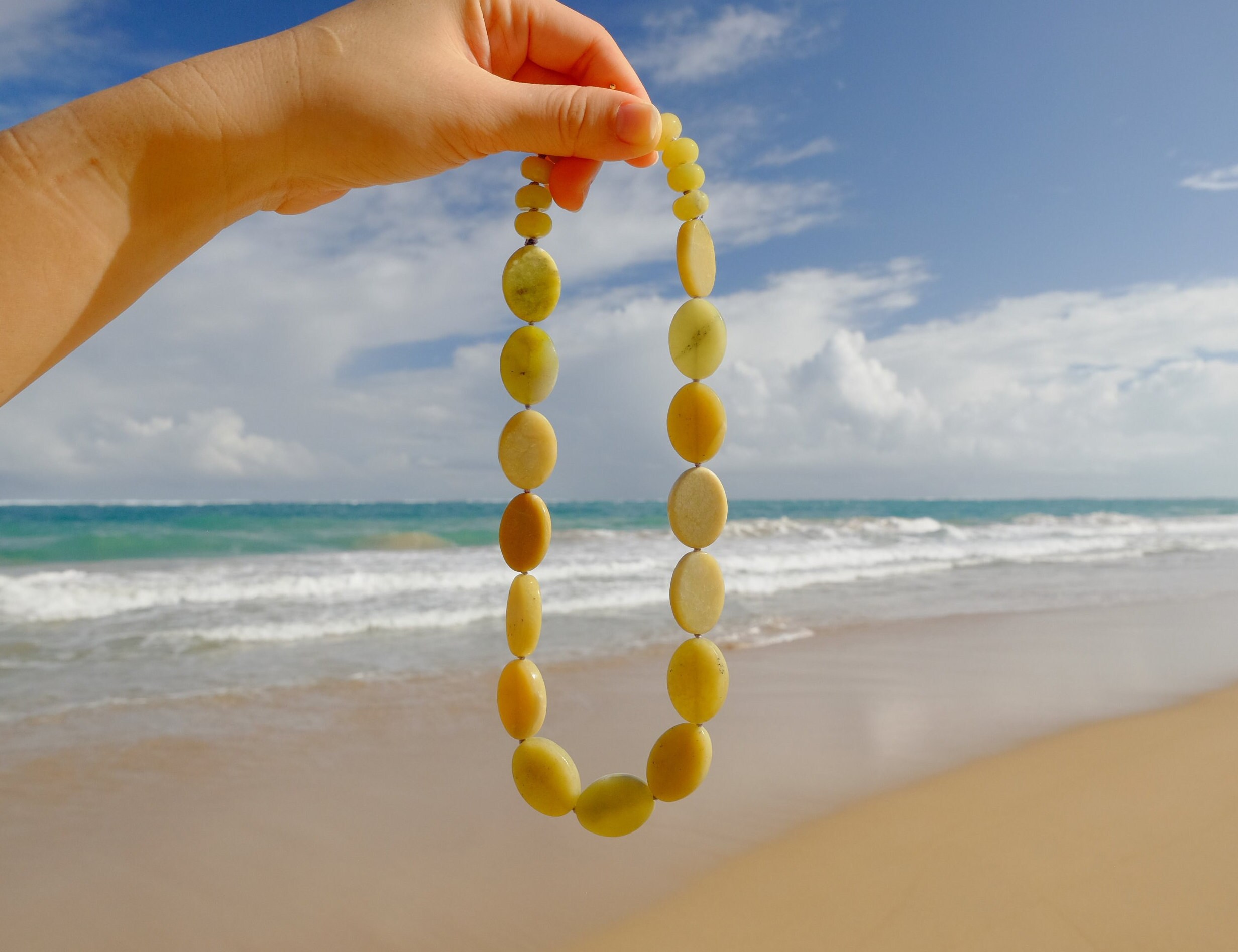 Olive Jade "chartreuse" Flat Oval Chunky Sweater Necklace | Silk ...