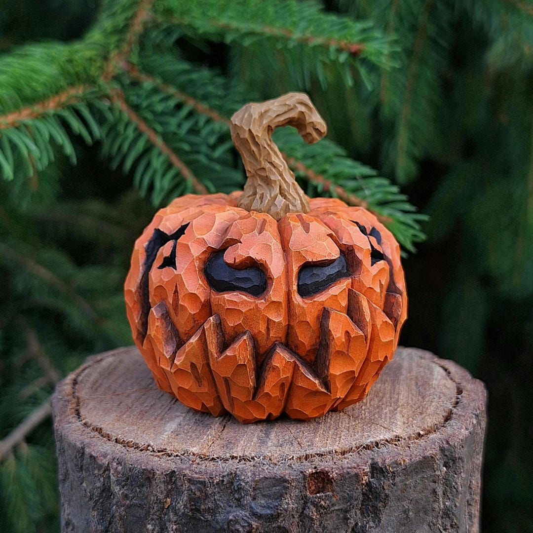 Wood Carving - Wooden Pumpkin Carving - Jack O Lantern - Hand Carved ...
