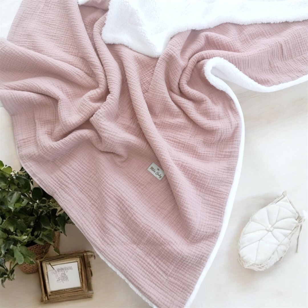 Pink Muslin Swaddle Blanket, Summer Baby Stroller Blanket, Soft ...