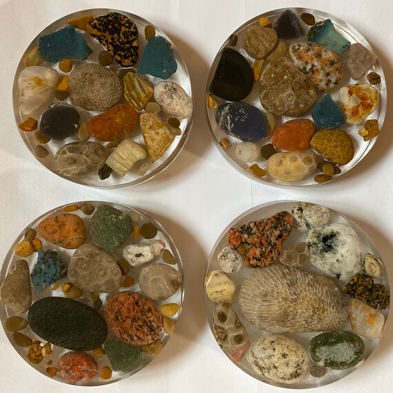 Set of 4 Resin Coasters with Michigan Rocks Petoskey Stone | Etsy