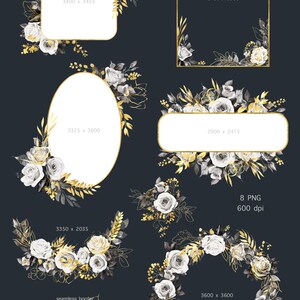 Black White and Gold Flowers PNG Clipart, Monochrome and Golden Wreaths ...