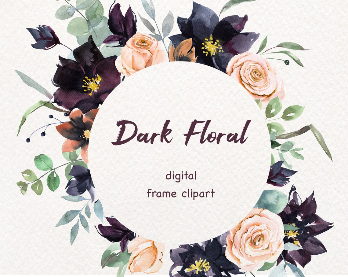 Burgundy Floral Frame Clipart. Ready-made Frame Clipart. - Etsy