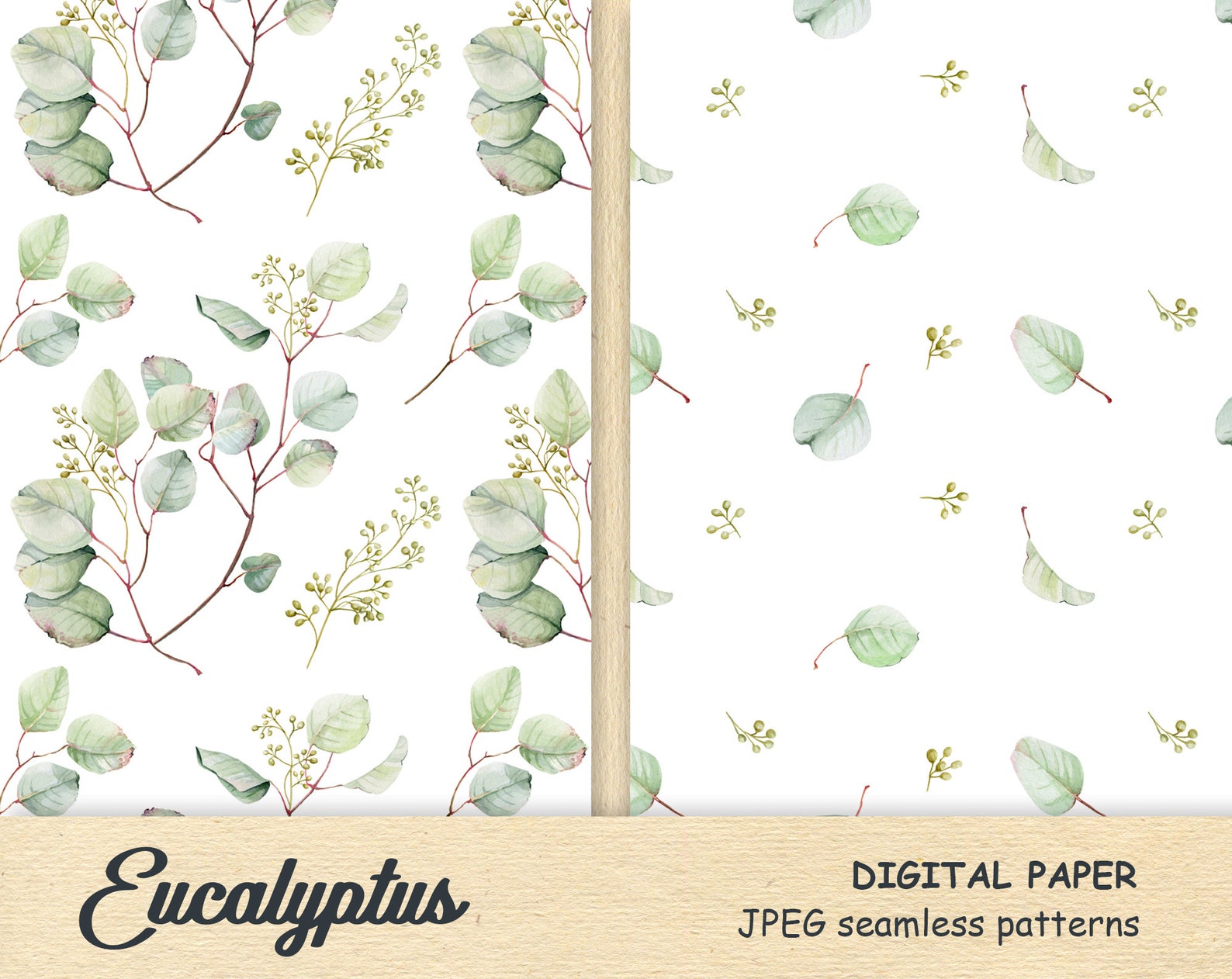 Watercolor Eucalyptus Digital Paper Greenery Seamless | Etsy