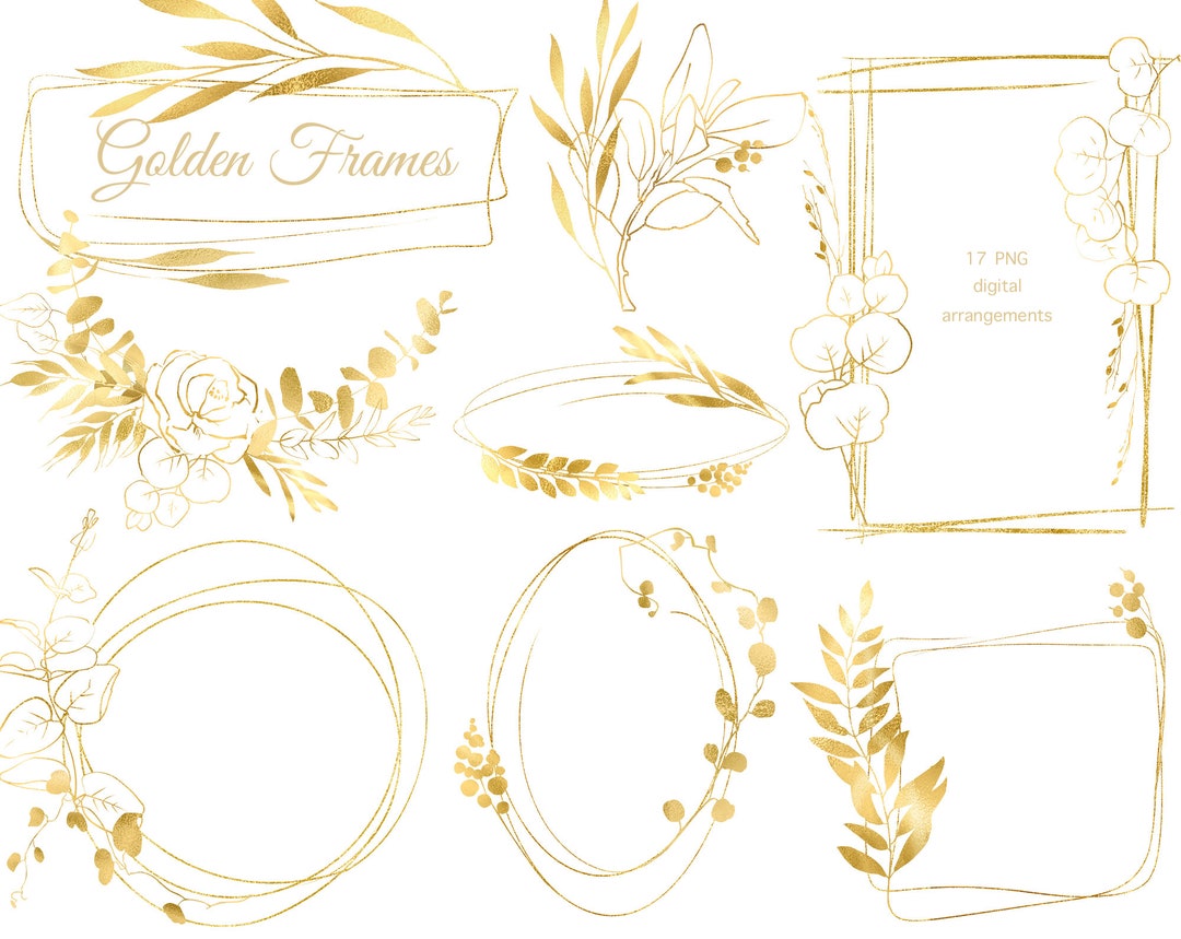 Gold Foil Floral Frames Clipart, Gold Botanical Clipart PNG, Botanical ...
