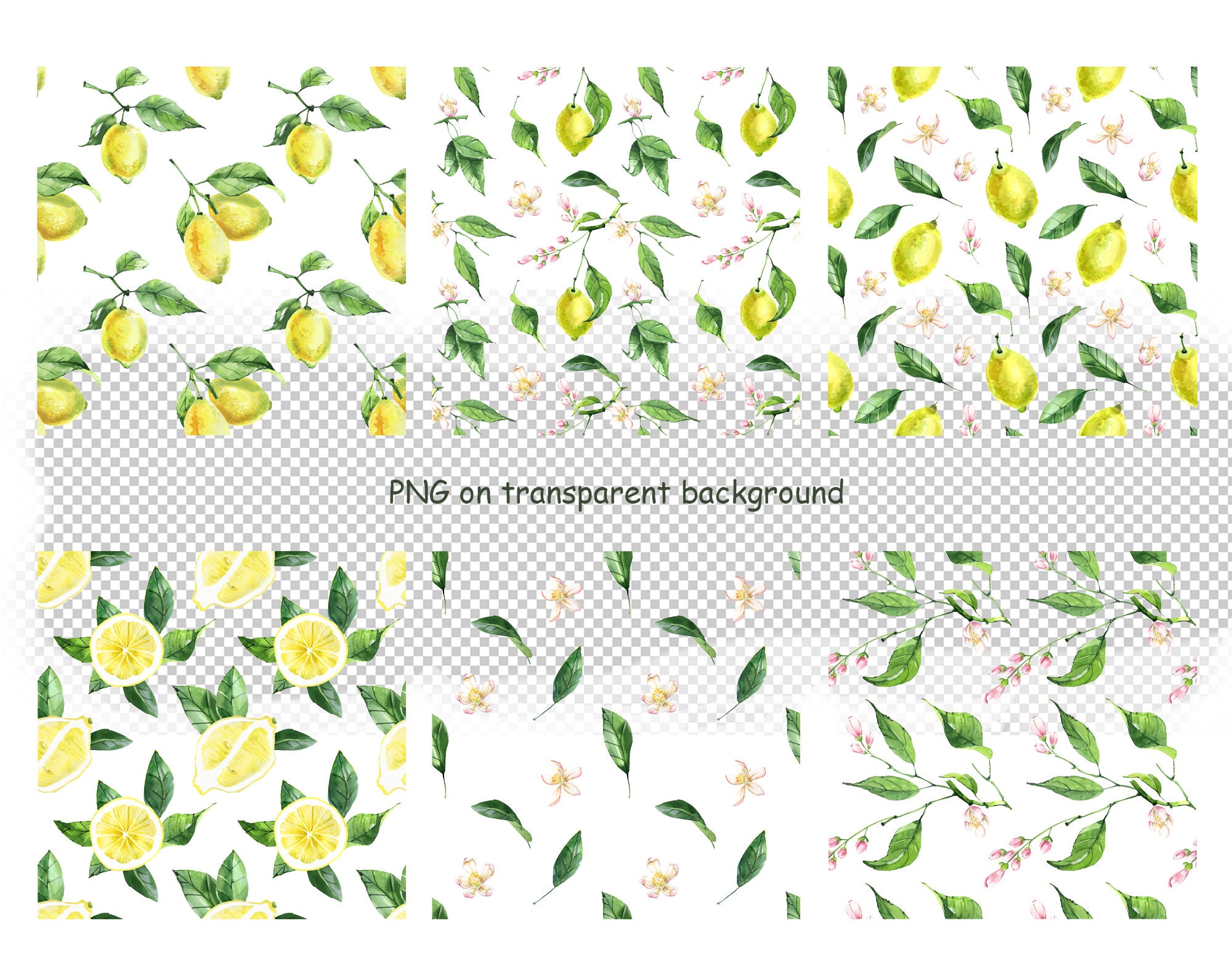 Seamless Watercolor Lemon Patterns. Digital Paper Pack. Lemons - Etsy