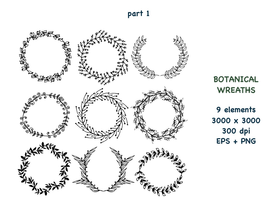 Round Frame Clipart. Line Art Wreath and Border Line Art | Etsy