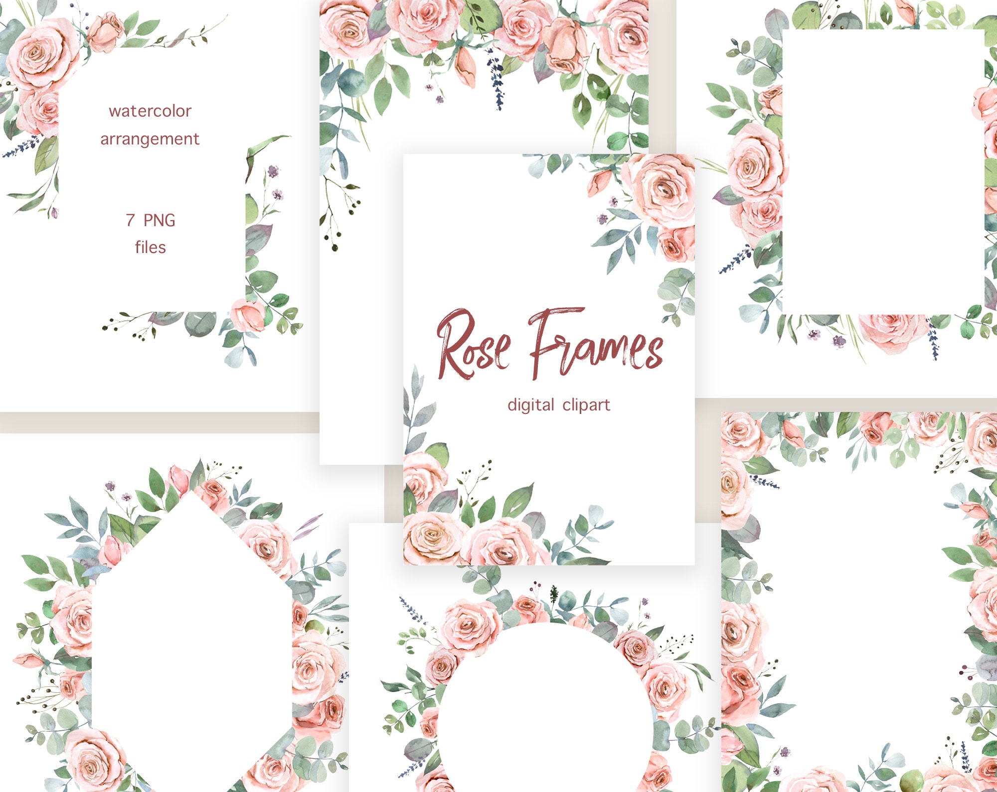 Pink Roses Frame Watercolor Floral Frame Clipart. Watercolor - Etsy