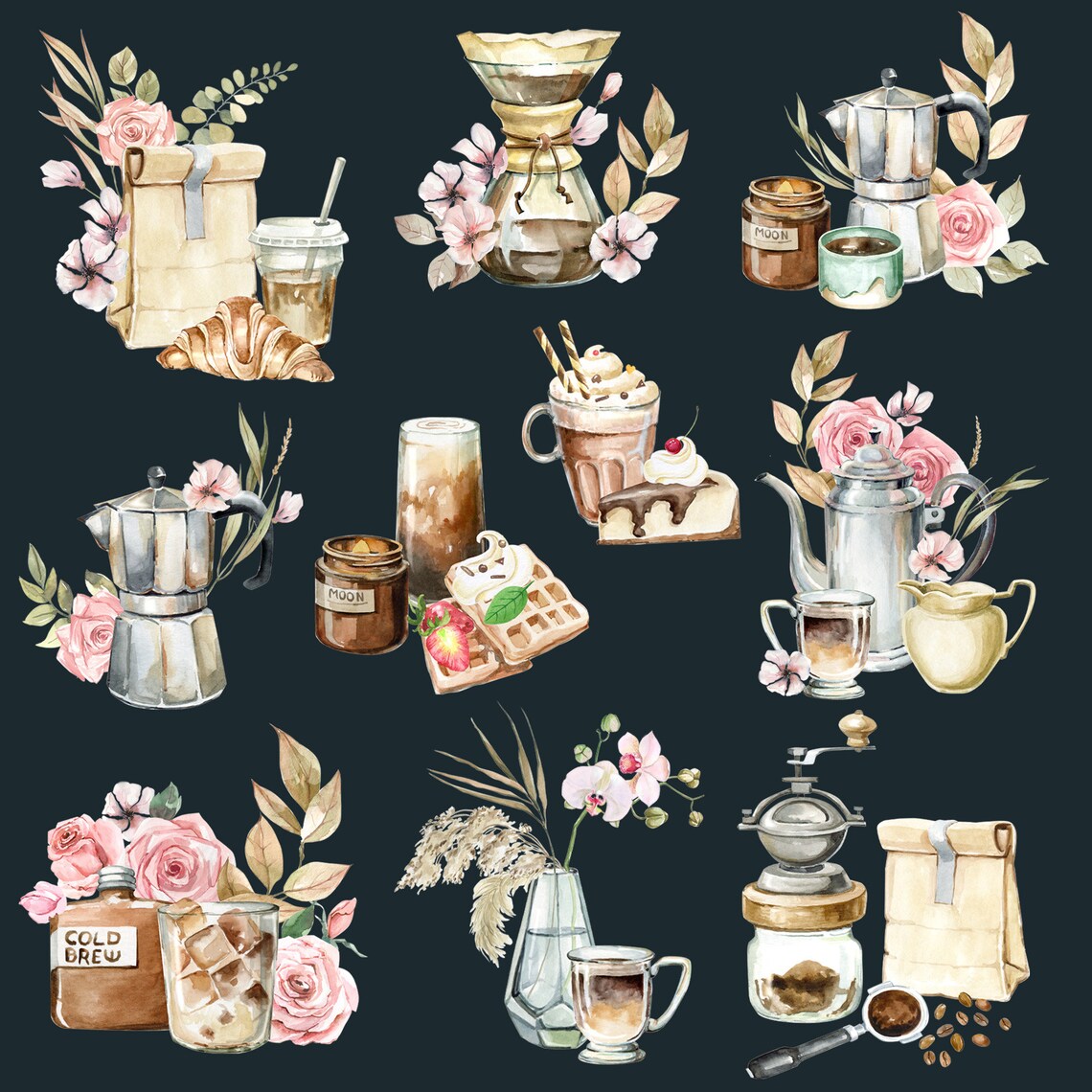 Watercolor Coffee Drinks Clipart Clip Art for Cafe Menu - Etsy