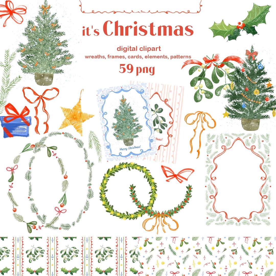 Cute Christmas Digital Clipart, Christmas Tree PNG, Festive Holiday ...