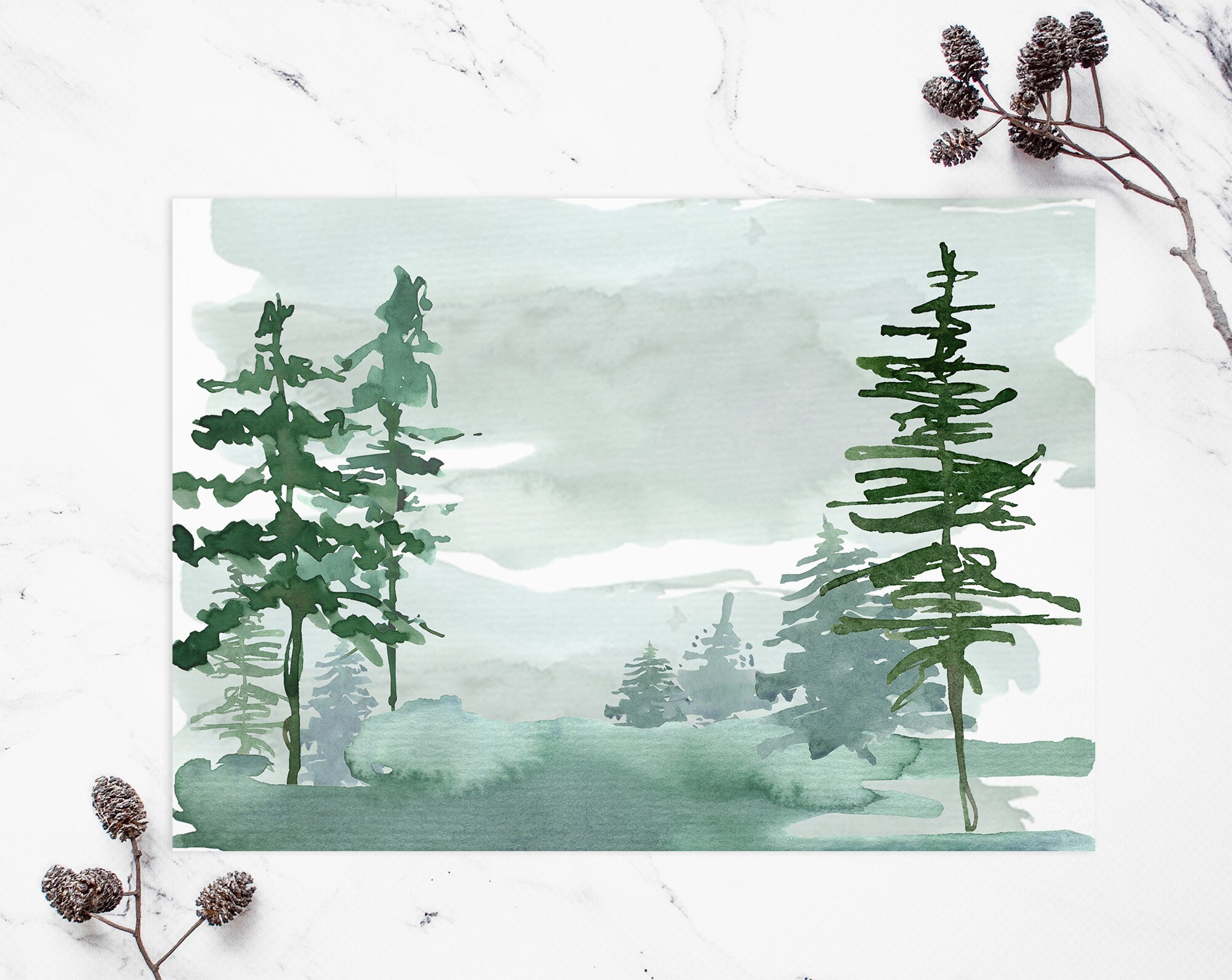 Forest Tree Watercolor Clipart Pine Trees Mountain Clipart - Etsy