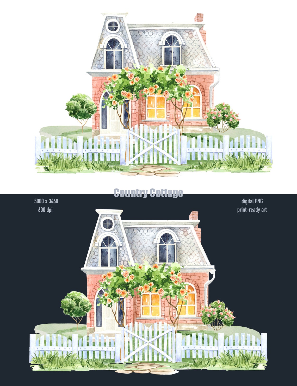 Summer Cottage Clipart Watercolor, Farmhouse Buildings Cottage, Print ...