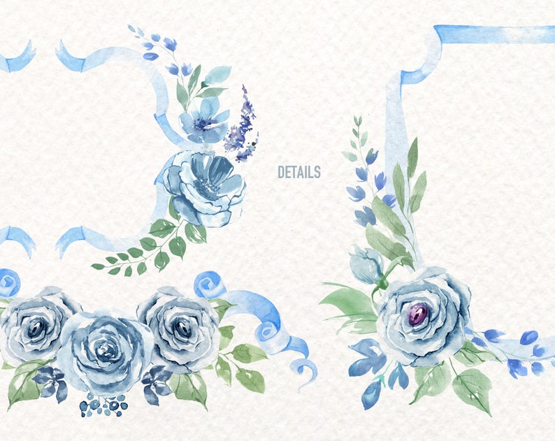 Watercolor Floral Blue Wreaths Clipartsomething Blue Wedding - Etsy