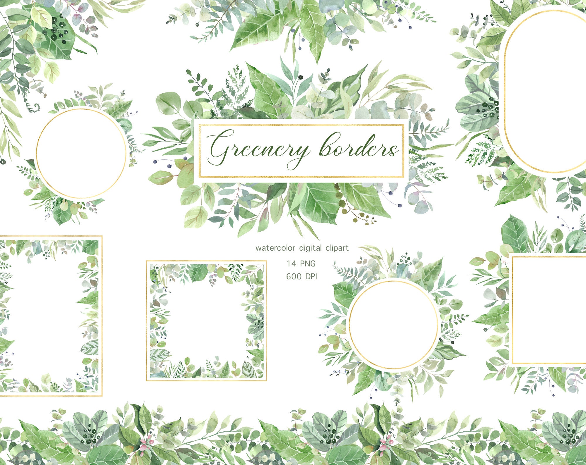 Watercolor Greenery Frames and Borders Watercolor Botanical - Etsy
