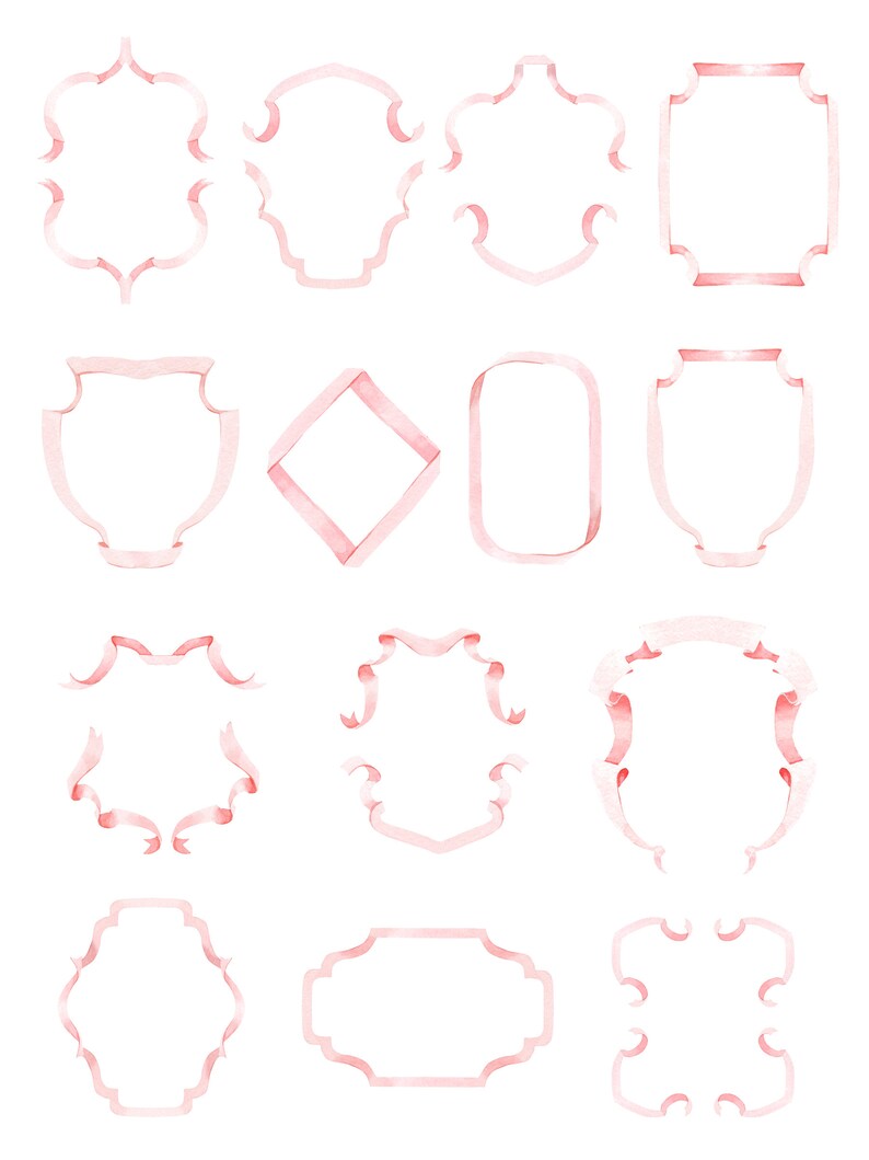Watercolor Pink Crest Frames and Ribbons Frames Borders - Etsy