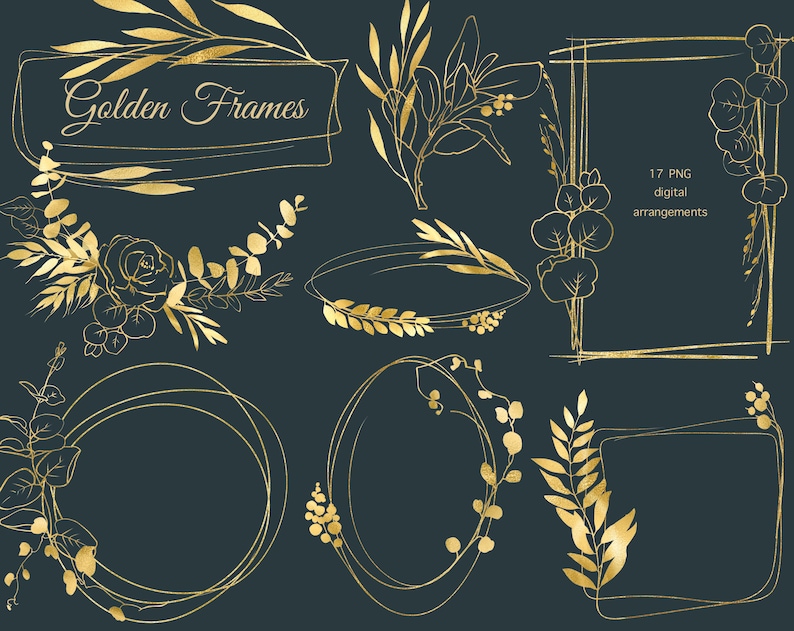 Gold Foil Floral Frames Clipart, Gold Botanical Clipart PNG, Botanical ...