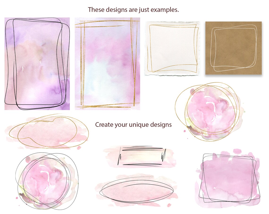 Gold Frame Clipart Pink Watercolor Splashes Background Gold - Etsy