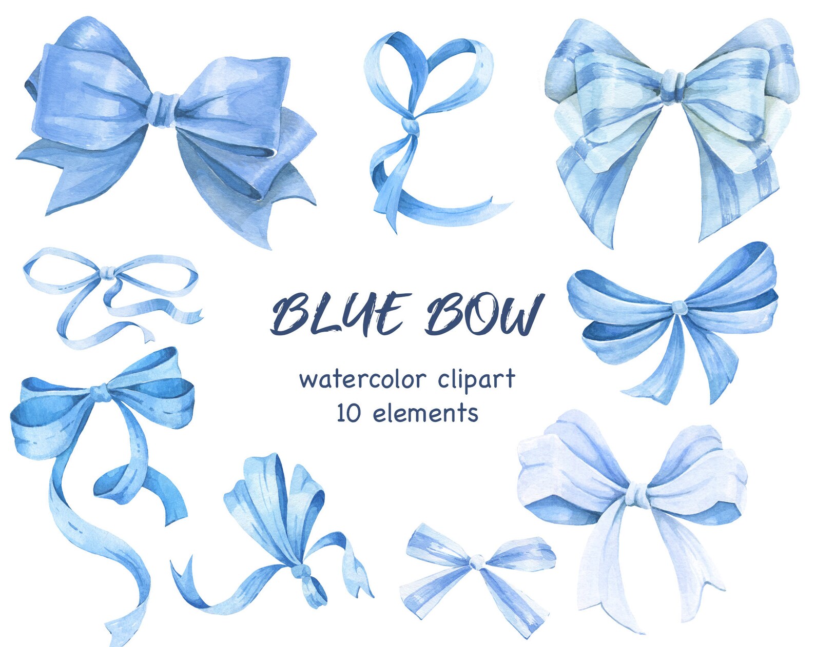 Watercolor Blue Bows Clipart. Ribbon Clipart Hand Painted - Etsy