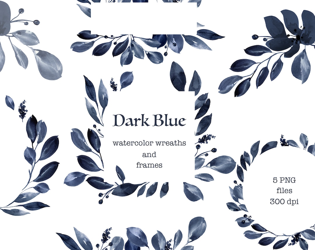 Dark Blue Floral Wreaths, Floral Frames, Watercolor Blue Navy, Floral ...
