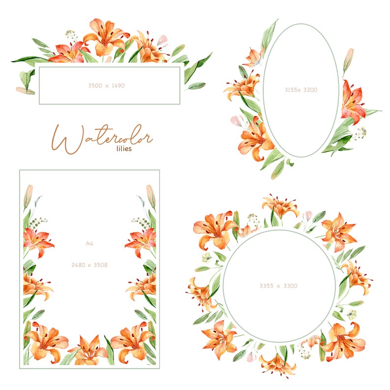 Watercolor Lilies Arrangement Png Clipart, Floral Digital Frames ...