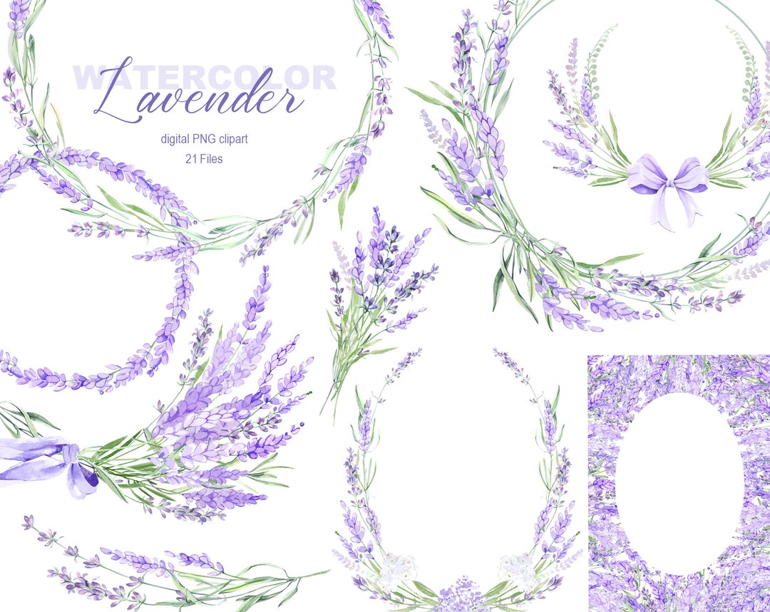 Watercolor Lavender Arrangement, Purple Flowers Clipart, Hand Painted ...