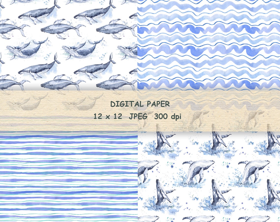 Ocean Life Digital Scrapbook Paper Set. Watercolor Nautical - Etsy