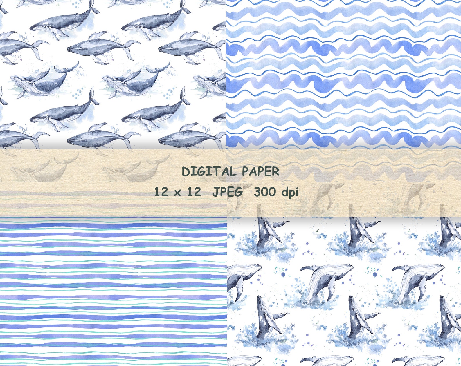 Ocean Life Digital Scrapbook Paper Set. Watercolor Nautical - Etsy