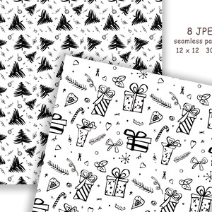 Doodle Christmas Paper, Christmas Tree Pattern, Digital Holiday Wrapper ...